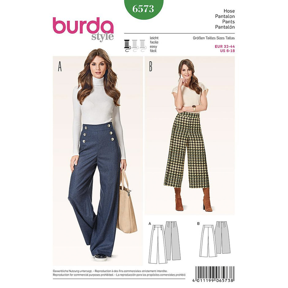 Patron pantalons/combinaisons Burda, Mercerie en ligne - Jaspe Couture