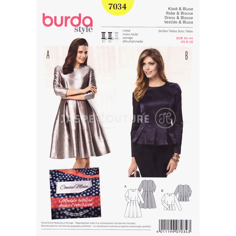 Patron de couture robe et blouse Burda 7034 – Jaspe Couture